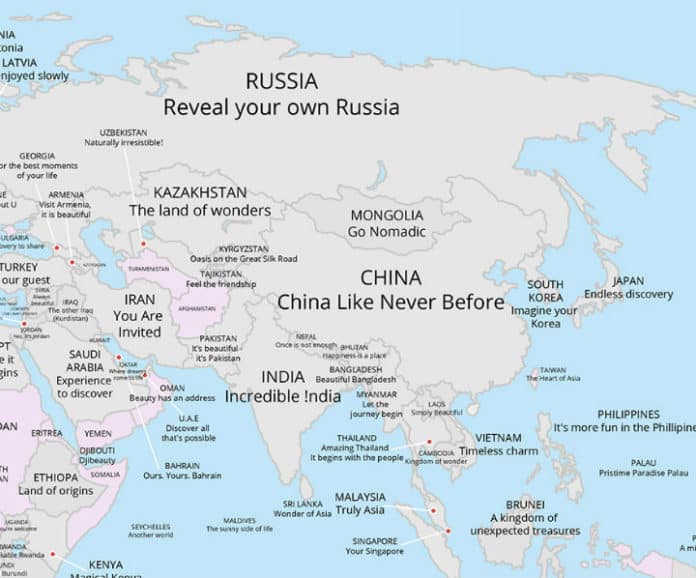 Este es el Mapa con slogans de cada país, del mundo