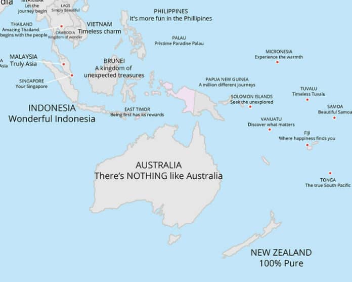Este es el Mapa con slogans de cada país, del mundo
